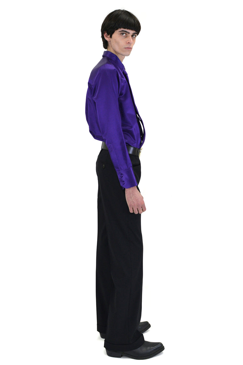 Ernest W. Baker Covered Button Shirt, Purple Satin - ONE LEFT! – SOOP SOOP