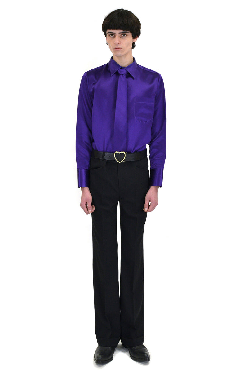 Ernest W. Baker Covered Button Shirt, Purple Satin - ONE LEFT! – SOOP SOOP
